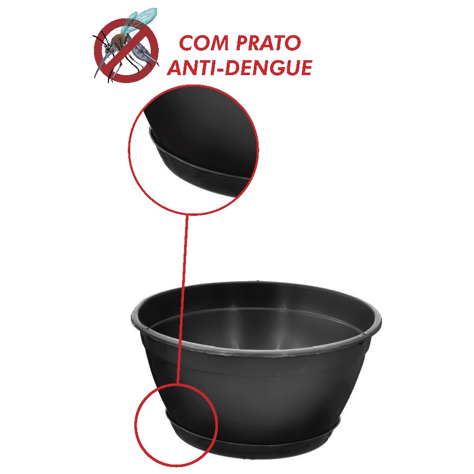 Loja Plásticos Santana - cod: 128034 - Kit com 12 un. Vaso Cuia Preto 2,45l c/prato anti-dengue n°22